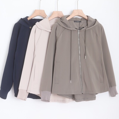 A01069日单新款9790日元客供料拉链微宽松显瘦女纯色休闲连帽外套