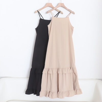 D12018日单贵牌新款客供料后系带可调节套头女纯色气质花边吊带裙