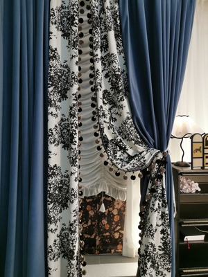 厂家直销高档轻奢款ins风绒布拼接杨梅树雪尼尔成品窗帘卧室高档