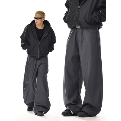 美式弯刀阔腿休闲裤男女小众高级感西裤复古宽松垂感百搭显瘦长裤