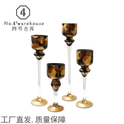 简约轻奢高级感金箔高脚琉璃花器样板间桌面婚礼插花烛台装饰摆件