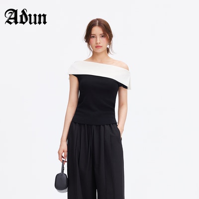 Abun【商场同款】2026年夏季新品高级感黑白撞色一字肩气质上衣