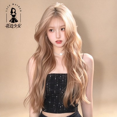 奶茶浅金大波浪长卷发日常假发女