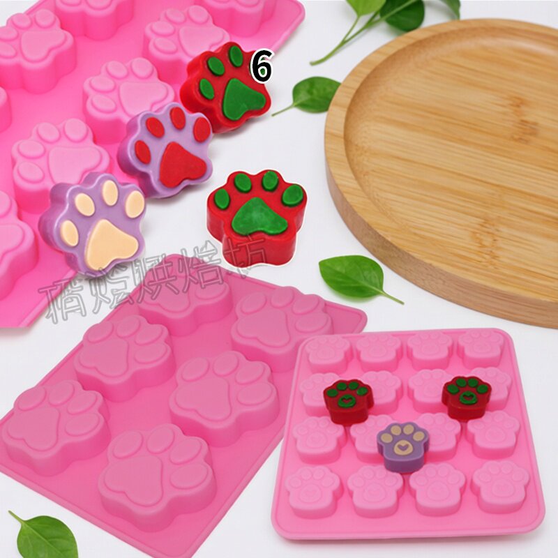 DIY12连猫爪骨头鱼克力硅胶模具大小爪子蛋糕模具手工皂果冻模具