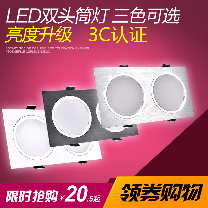 led双头筒灯嵌入式客厅走廊10*20开孔8*16格栅天花斗胆灯具全套