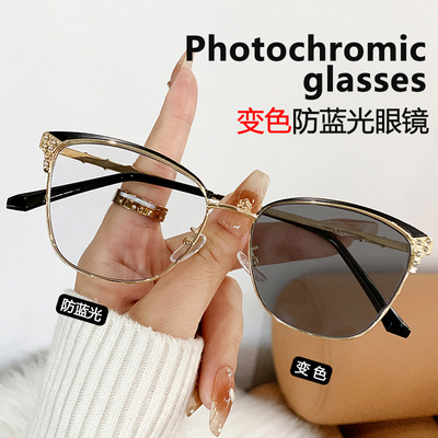 镶钻全框眼镜框防蓝光复古金属架