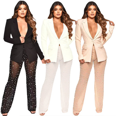 suits Large size women's coat + Wide leg pants suit female