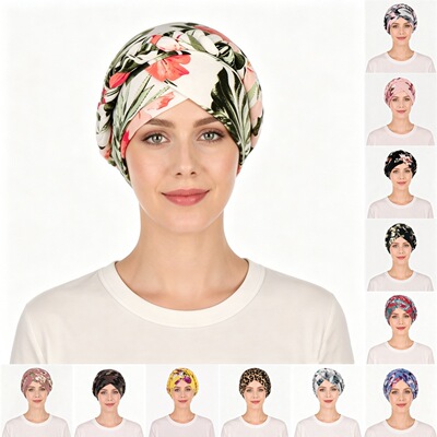 cap women 印花麻花编织包头帽 女士弹力套头头巾帽Turban 帽