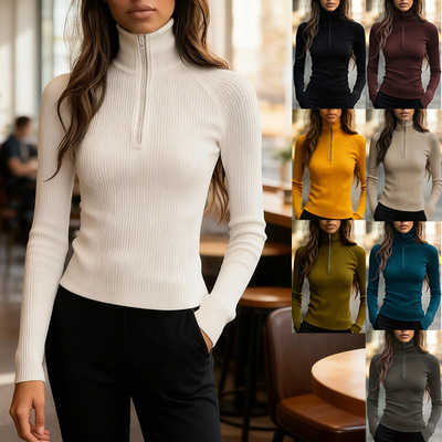 Women's Long-sleeved Half-turtleneck Zipper Women's Bottomin