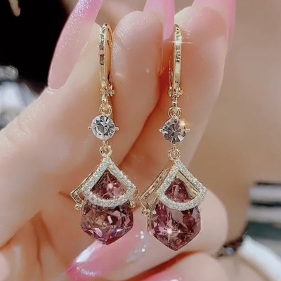 不规则紫色水晶耳环高级感耳饰潮