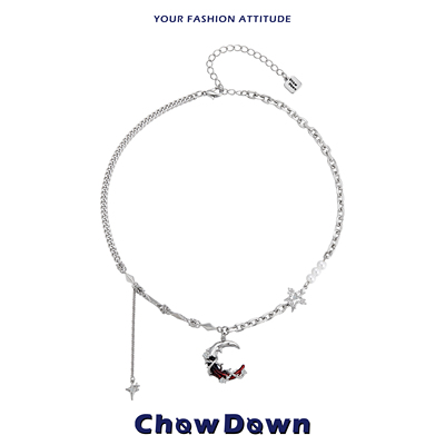 明星同款原创红色月牙吊坠项链