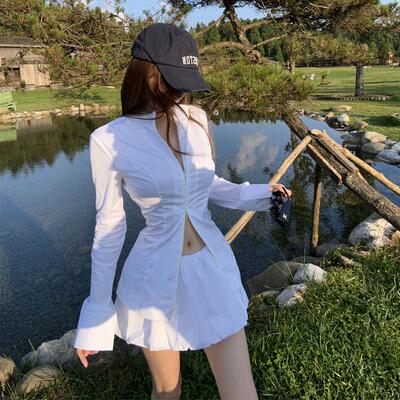 NINASTUDIO  【Bubble girl】kylie同款修身衬衫+泡泡短裙套装