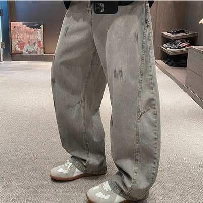 春季美式泼墨漆点潮流水洗牛仔裤