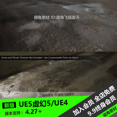 UE5虚幻4 游戏真实质感水坑贴花材质纹理包Customizable Puddles