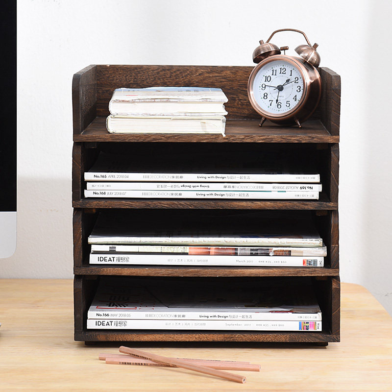 实木桌面收纳盒组合式多层办公用品置物架杂物整理盒化妆品收纳架_虎窝淘