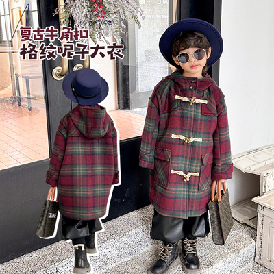 团子麻麻格子呢子大衣外套