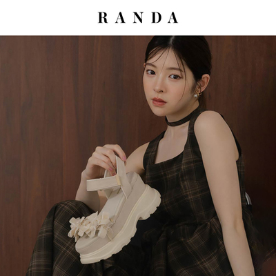 RANDA 26早秋新款丝绒蝴蝶复古结厚底增高松糕运动凉鞋女 PR38026