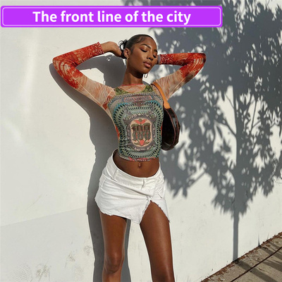 PrintedV-neckstraplessoff-shou