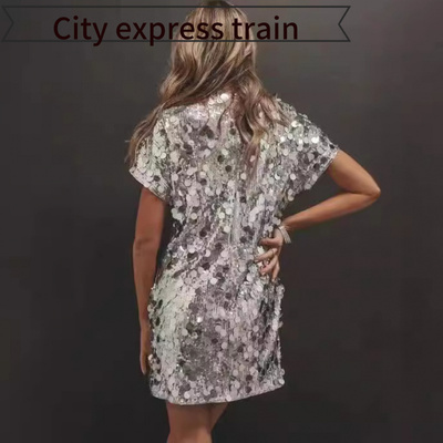 Women'ssequinedembroideredV-ne