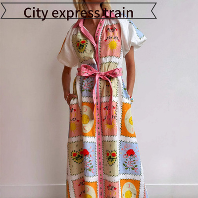 Printedlinencasualdressshirtca