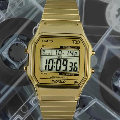 代购Timex T80天美时复古方形金色手表男女数显石英欧美腕表TW2W