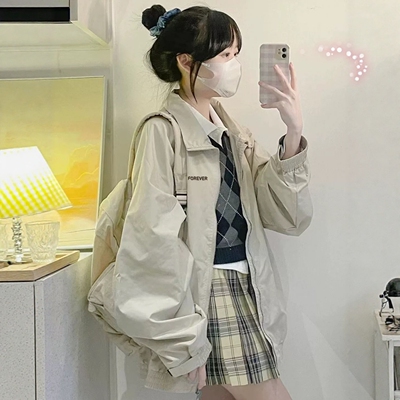 韩系短款冲锋衣外套女设计感2026春秋新款宽松独特小众学生夹克潮