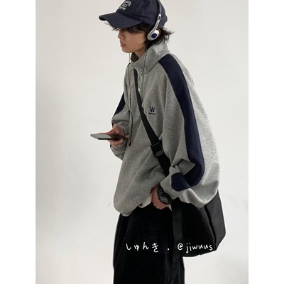 春秋日系复古立领休闲卫衣情侣男