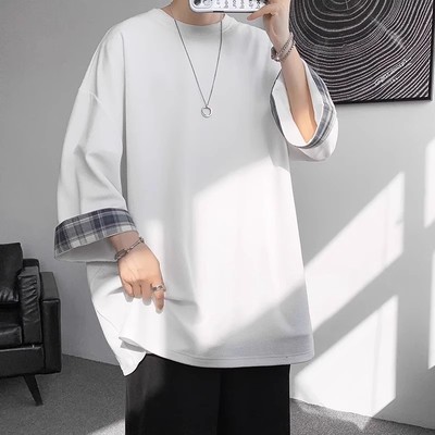 胖子300斤大码冰丝短袖t恤男夏季潮牌痞帅休闲半袖宽松七分袖体恤