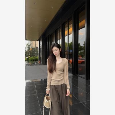 AWMUMU开衫外套女秋季层次感慵懒风亚麻背心上衣女开衫针织两件套