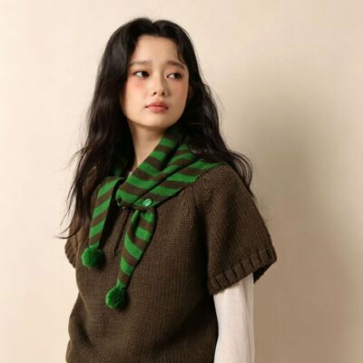 韩系可爱毛球条纹针织三角巾女秋冬新款百搭披肩防寒护颈保暖围巾