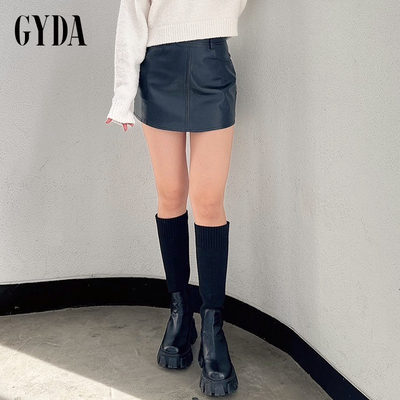 GYDA2024秋季新品轻奢小众英伦风仿皮革带内衬女士短裙0724508054