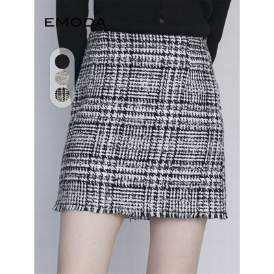 EMODA秋季高腰毛呢编织包臀气质知性短半身裙0423508003
