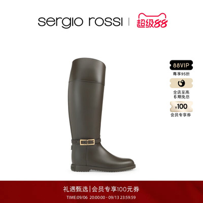 Sergio Rossi/SR女鞋 SR NORA RAINY系列 皮带扣及膝高筒靴骑士靴