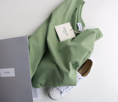 果绿色圆领2022短袖休闲薄纯棉女