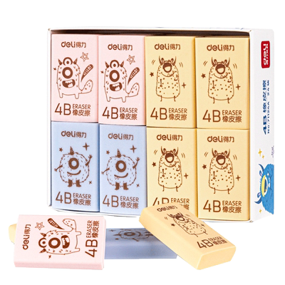 得力小饿魔卡通橡皮擦可爱创意造型象皮超萌画画美术用像皮儿童女生4b小学生幼儿园不留痕铅笔擦软71124A