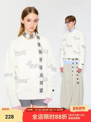 MYSAMESAME25AW保暖小狗提花针织衫圆领休闲宽松扭花毛衣秋冬情侣