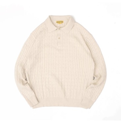 DAKYAM(达人) Cable Button Polo 秋冬日系翻领扭纹麻花复古毛衣