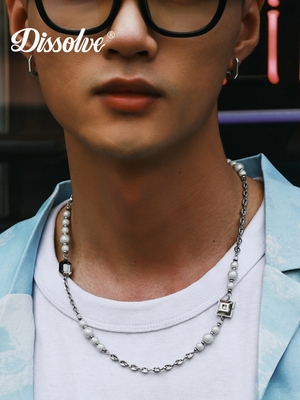 DISSOLVE小众设计感夏季日系高街情侣潮嘻哈珍珠钻石几何项链男