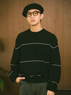 DAKYAM(达人)2025A/W Woven Lines Knit轻构短款宽松BOXY条纹毛衣