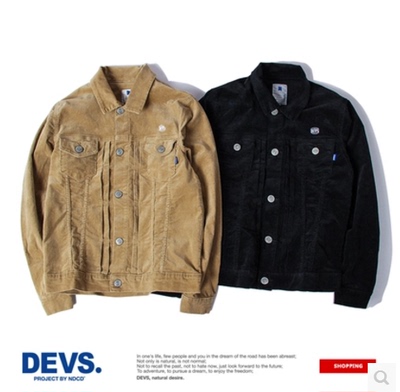 蓝牌条绒工装夹克外套DEVS黑色