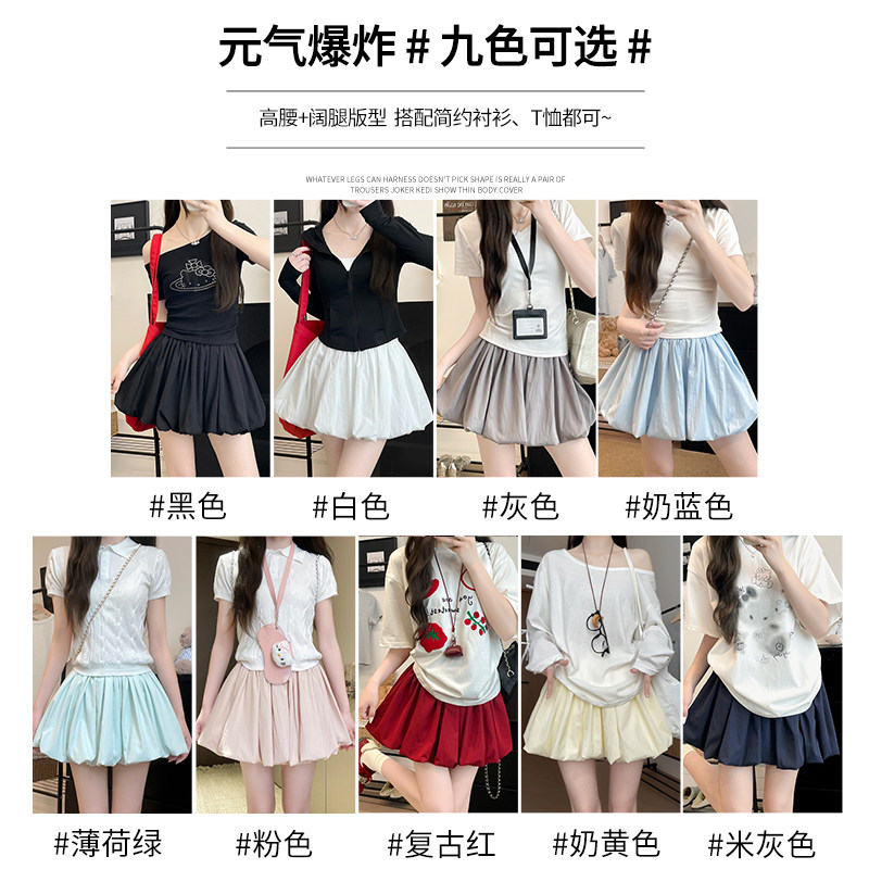 藏青色花苞裙裤女夏高腰显瘦a字半身裙小个子防走光云朵蓬蓬短裙
