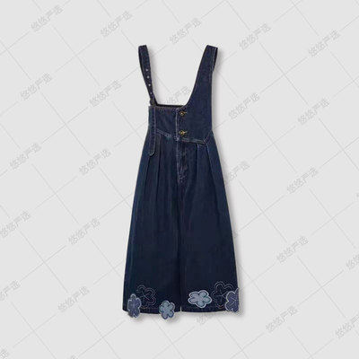 【悠悠粉丝专享】两三事蓝韵花境甜美贴布绣花不对称牛仔裤