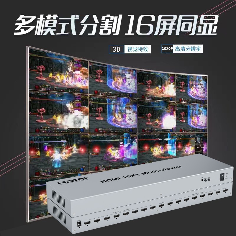 高清HDMI十六画面分割器16进1出监控分屏器4口8口16口同步切换器