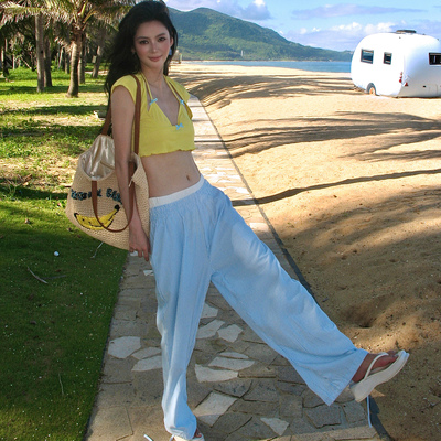 2026新款清新显白比基尼四件套长裤显瘦温泉沙滩度假泳衣4127