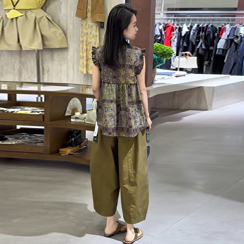 法式轻奢时尚套装女2026夏季新款印花上衣阔腿裤洋气减龄两件套