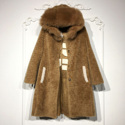 容系列 8253S184 真毛领羊毛颗粒绒毛呢外套品牌女装折扣颦薪