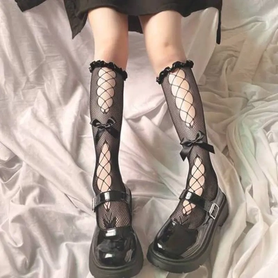 小腿袜花边蝴蝶结中筒袜日系纯lolitaJK甜美薄款欲镂空显瘦蕾丝夏