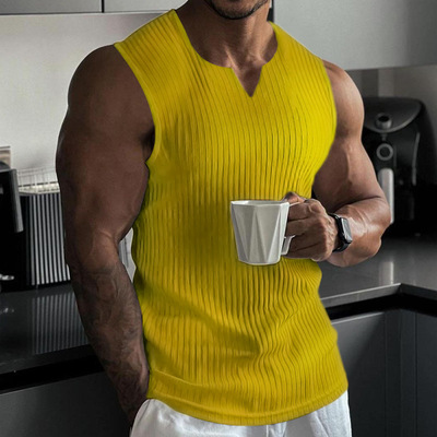 运动背心男士健身竖条纹速干弹力V领无袖坎肩跑步训练T恤Men vest