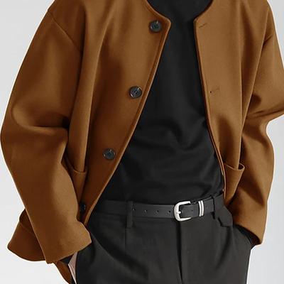 2025冬季外贸新款设计感宽松休闲毛呢外套无领夹克男Men's jacket