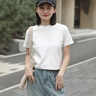 气质乔妹风~纯色短袖T恤女短款夏新款简约经典休闲百搭圆领上衣
